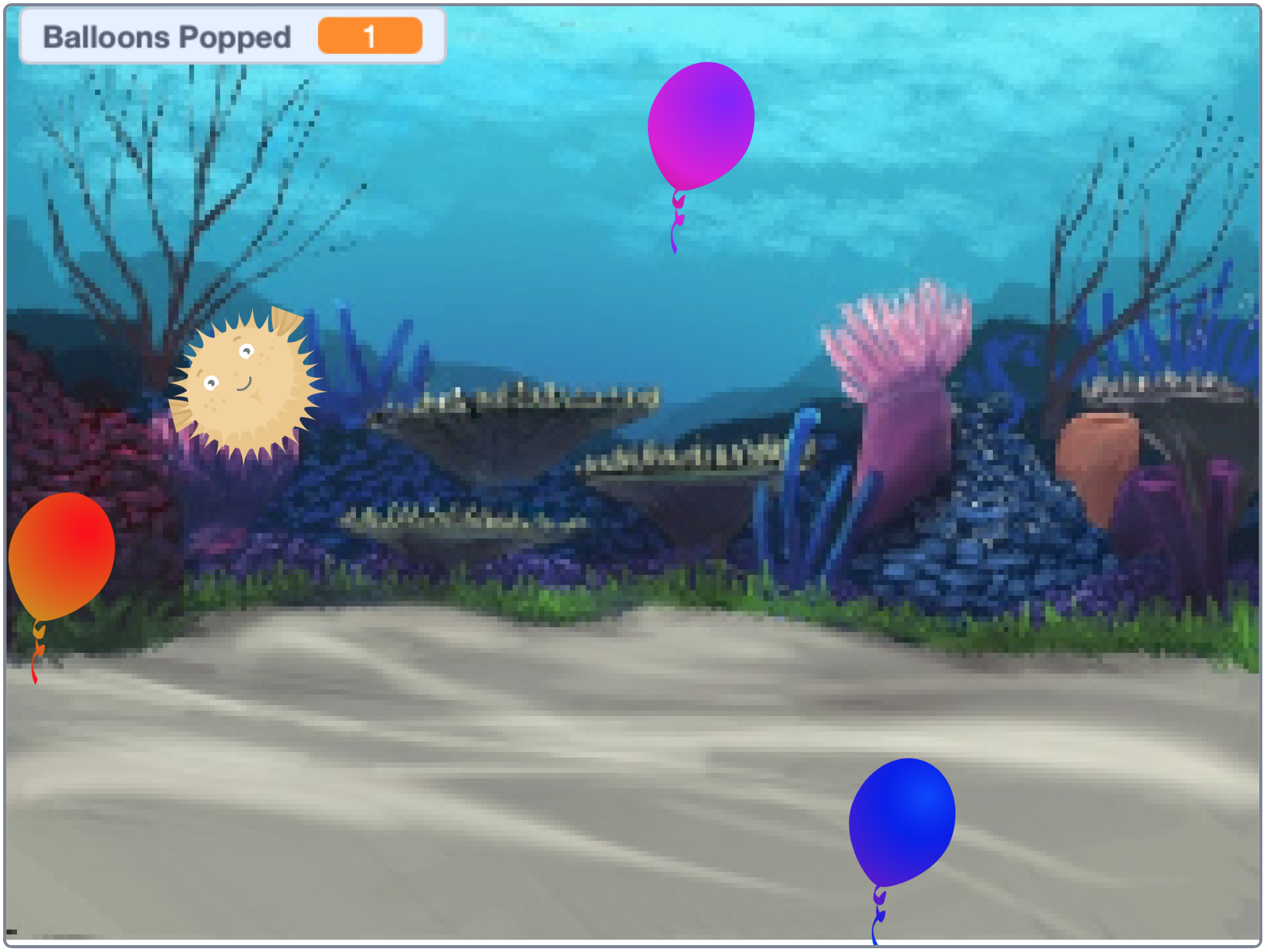 Screen shot of Scratch Balloon Pufferfish Game